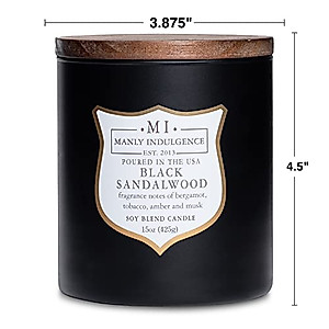 Manly Indulgence Scented Jar Candle, Black Sandalwood, Signature Collection, Soy Wax Blend, Wooden Wick, 15 Oz, Single (Bergamot, Tobacco, Amber & Musk)