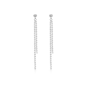 Reffeer Solid 925 Sterling Silver Tassel Chain Dangle Earrings for Women Long Dangle Earrings Drops Minimalist (A-Silver)