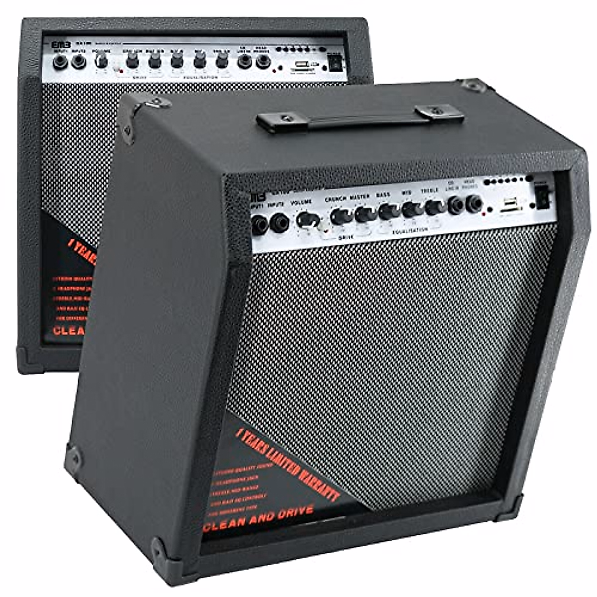 EMB GA100 500W 10" Electric Guitar Amplifier Speaker Portable Powerful Studio and Stage Cabinet PreAMP – with Built in Headphone Jack and 2 Inputs and SD USB AUX Bluetooth (Black)
