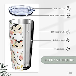 Yaxongx 20oz Tumbler Cow Mood Double Wall Vacuum Insulated Coffee Mug with Lid and Metal Straw Brush Reusable Stainless Steel Water Bottle Travel Cup Gifts for Car Ice Drinks Hot Beverage