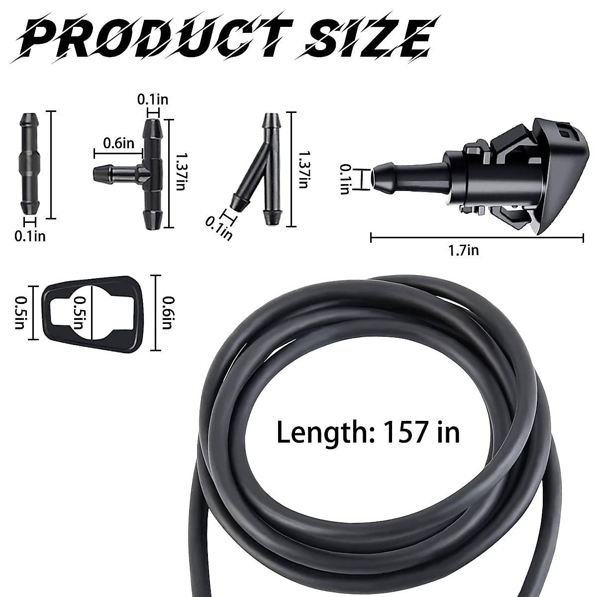 AUCELI Windshield Washer Hose Kit 22 Pcs Set, 4M Washer Fluid Hose, 6 Pcs Hose Connectors, 2 Fan Nozzles, Connect Car Water Pump and Nozzles Suitable for Most Car Windshield Fluid Tubing