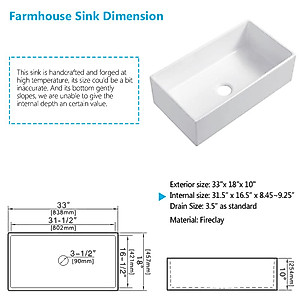 BoomHoze White Farmhouse Sink 33 inch Farmhouse Kitchen Sink Single Bowl Fireclay Apron Farm Sink Large Porcelain White Kitchen Sink Deep Farmers Sink