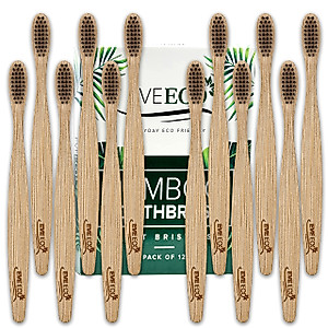 EveEco 12 Count I Bamboo Toothbrush I Soft Bristles Best for Sensitive Gums I Charcoal I Vegan I Natural Wood I BPA Fee I Recyclable I Compostable I Biodegradable | Environmentally Friendly