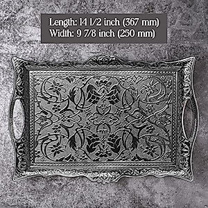Fancy Coffee Tea Beverage Serving Tray Rectangular (Antique Silver)