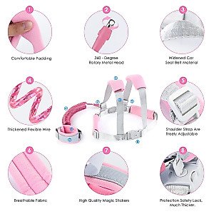Yuehuam 2 in 1 Toddler Leash, Toddler Harness with Leash Girl Children Safety Anti Lost Wrist Link with Lock for Reflective Child Harness for Girls/Boys Travel