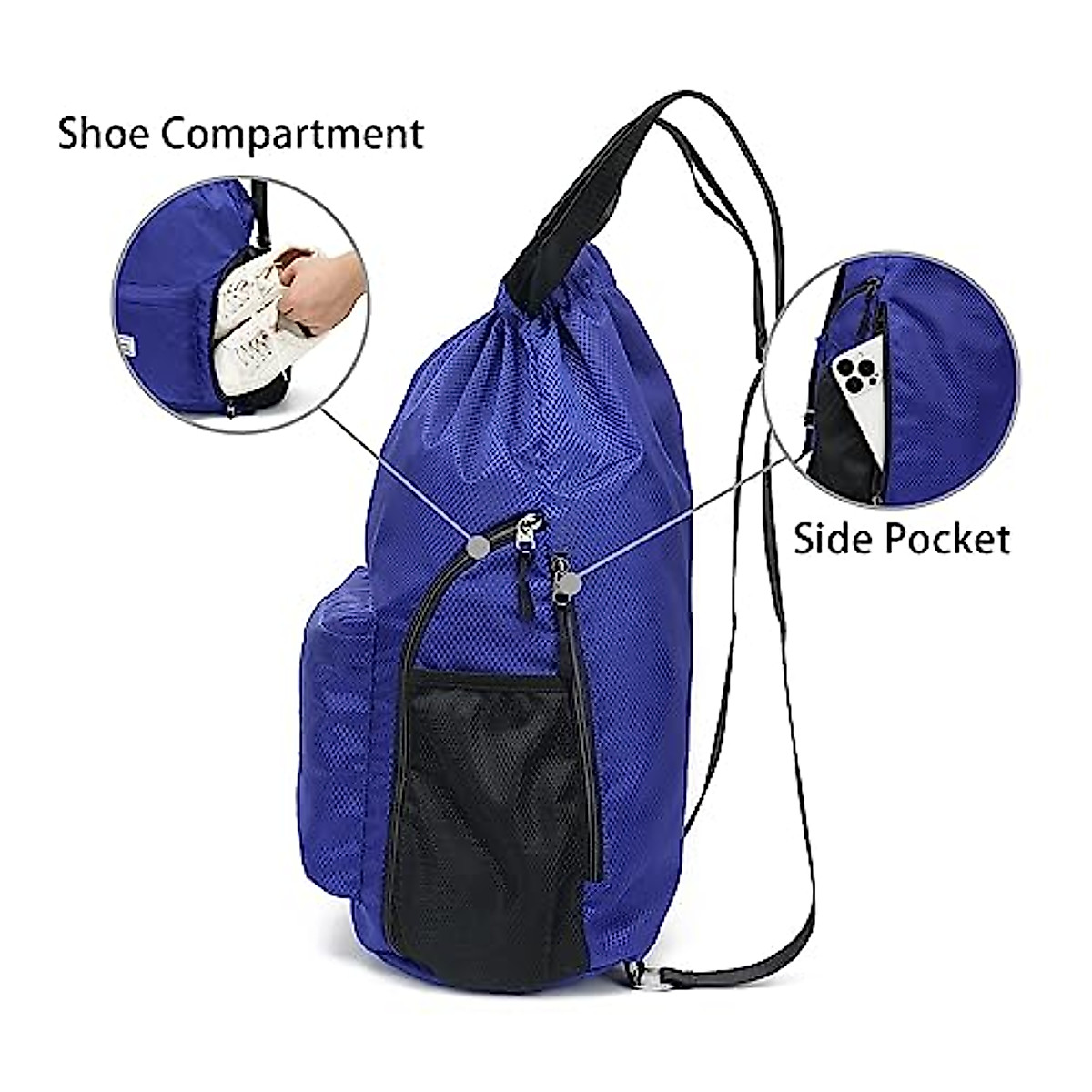 FUXINGYAO Drawstring Backpack Sports Gym Bag with Shoes Compartment, String Backpack Cinch for Women Men (Blue)