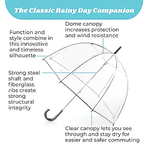 totes Clear Bubble Umbrella with Dome Canopy, Lightweight Design, Wind and Rain Protection, Dots, Adults-51
