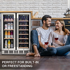 Mojgar Wine and Beverage Refrigerator, 24 Inch Dual Zone Wine Fridge with 2 Safety Locks, Under Counter Wine Cooler Fridge Built-In or Freestanding, Holds 20 Bottles and 57 Cans (Double Glass Door)