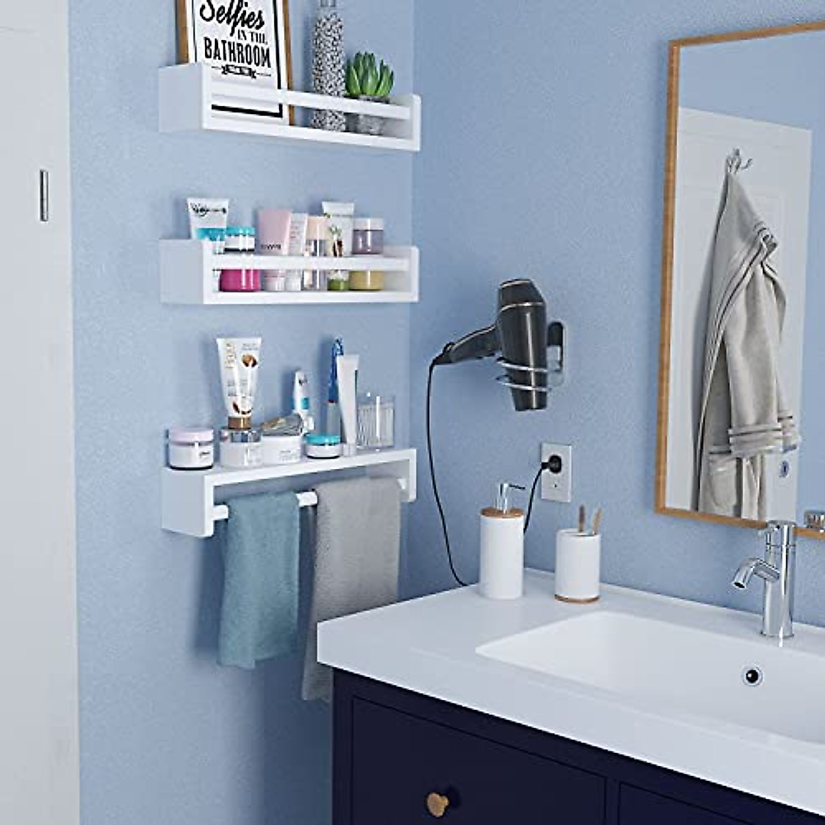 Brightmaison Nursery Book Shelves - Floating Wall Shelves – Baby, Kids, Nursery Wall Decor - Wall Mount Book Organizer Storage Ledge, Display Holder for Toys - Set of 3, Ships Assembled (White)