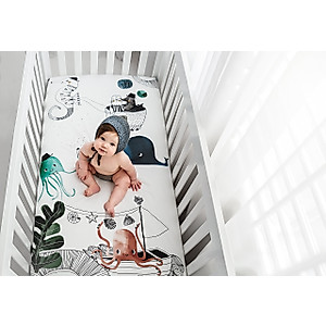 Rookie Humans 100% Organic Cotton Sateen Fitted Crib Sheet: Underwater Love, Modern Nursery, Use as a Photo Background for Your Baby Pictures. Standard Crib Size (52 x 28 inches)