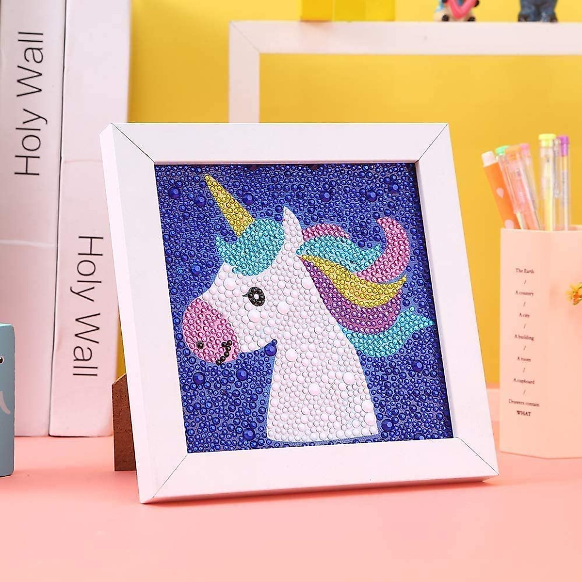 YOBEYI 5D Diamond Painting Kits for Kids Wooden Frame Diamond Arts and Crafts for Kids Mosaic Gem Stickers by Number Kits DIY Painting Arts Crafts Set Embroidery Christmas Gift (Unicorn) …