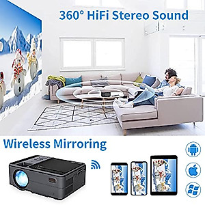 Mini Portable WiFi Projector Support 1080P Home Theater,Wireless Outdoor Movie Projector with Bluetooth,Indoor Smart Android Projector Built in Apps/Speaker/HDMI/USB for Laptop Phone TV Stick