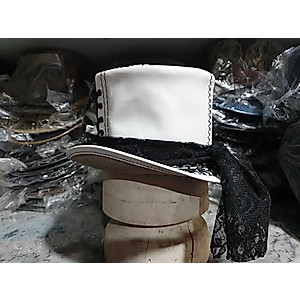 Steampunk Black Crusty Band White Leather Top Hat (Leather, XX-Large)
