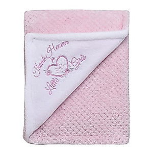 Little Me 2-Ply Reversible Baby Blanket with Thank Heaven for Little Girls Embroidery (Pink, 30x40)