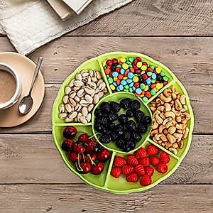 Frcctre 10 Pack 6 Sectional Round Plastic Appetizer Serving Platter, 12 Inch Disposable Divided Snack Serving Platter Food Platter Nut and Candy Serving Plate Veggie Fruit Dish Platter