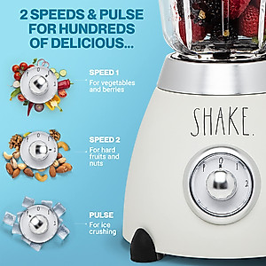 Rae Dunn Table and Countertop Blender- 2 Speed Blender with 1.5 L Glass Container and Lid, 500 W Shake and Smoothie Maker, Juice Blender with 6 Blades (Cream)