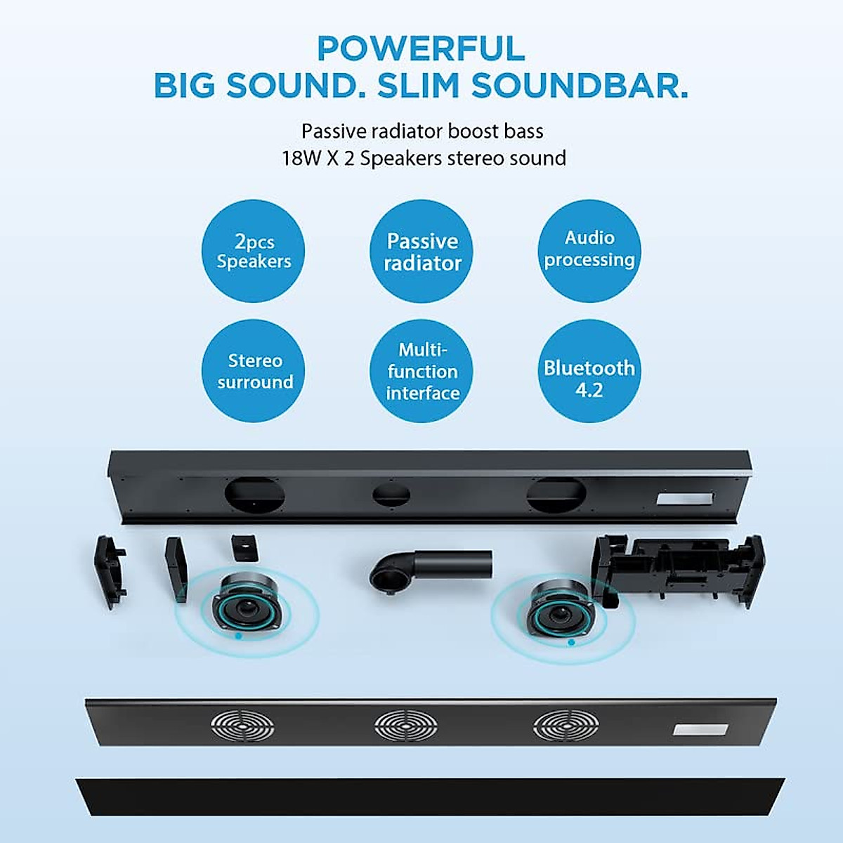 Assistrust TV Sound Bar, Sound Bars for TV 36 Inch Powerful Speakers Wired & Bluetooth Soundbar with HDMI/Opt/RCA/AUX/Coax/Remote Control, Deep Bass, Surround Sound Effect