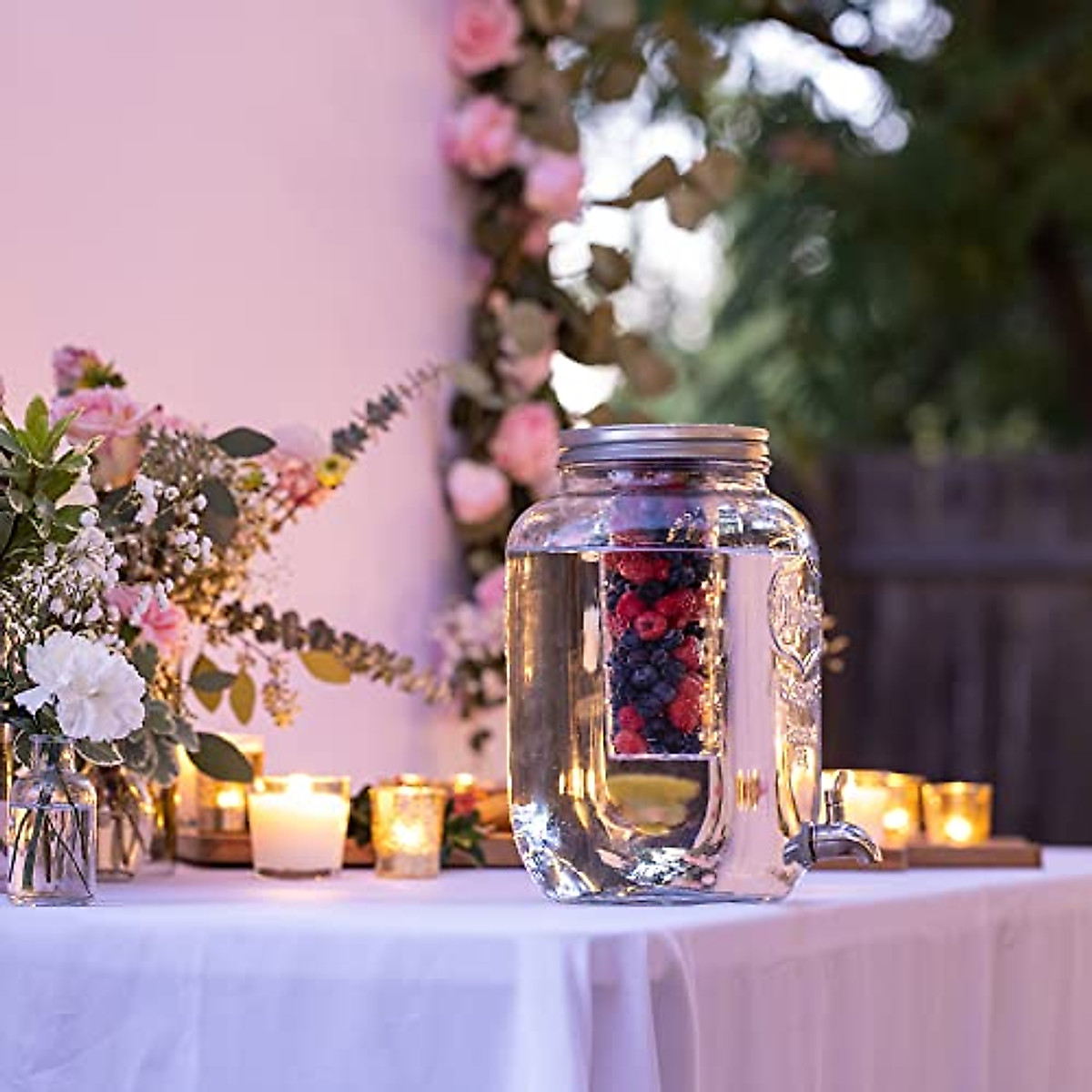 2-Gallon Glass Liquor Decanter Drink Dispenser for Parties - 100% Leakproof Stainless Steel Spigot + Marker & Label and Fruit Infuser, Water Beverage Dispenser Liquid Laundry Detergent Dispenser