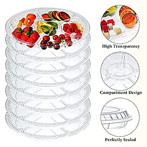 Yetene 24 Pcs 12 Inch Round Plastic Serving Tray with Lid Disposable Divided Serving Tray 6 Sectional Fruit Tray Veggie Platter Fruit Platter Container Clear Travel Organizer for Party Snack Buffet