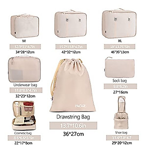 BAGAIL 8 Set Packing Cubes Luggage Packing Organizers for Travel Accessories-Cream