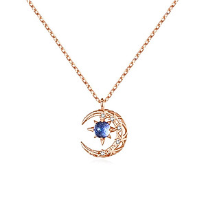 FUTIMELY Sparkling Zircon Crystal Necklace for Women,Blue Starry Sky Galaxy Sun Moon Pendant Necklace,Simple Fashionable Star Necklace (Gold)