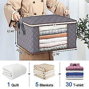 Fixwal 8 Pack Blanket Storage Bags Foldable Clothing Storage with Reinforced Handles Sturdy Zippers Storage Containers for Clothes Pillow Dorm Bedroom, 60L, Gray