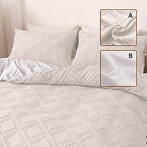 MUXHOMO Duvet Cover Queen Size - Beige Tufted Duvet Cover Set, Ultra Soft Boho Texture Bedding Set of 3 Pieces (1 Comforter Cover + 2 Pillowcases) with Double-Zipper Closure