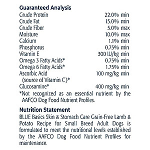 Blue Buffalo Basics Skin & Stomach Care, Grain Free Natural Adult Small Breed Dry Dog Food, Lamb & Potato 11-lb