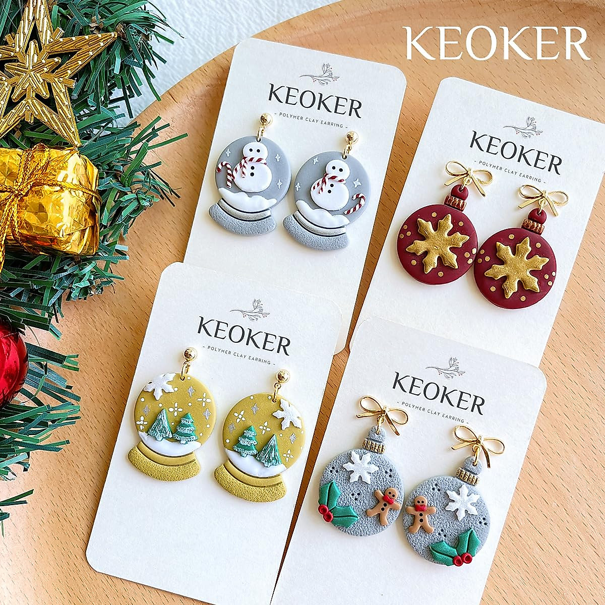 Keoker Christmas Clay Cutters, Christmas Polymer Clay Cutters for Earrings Making, 10 Shapes Christmas Clay Earrings Cutters, Reindeer Clay Cutters (Earrings Clay Cutters 1)