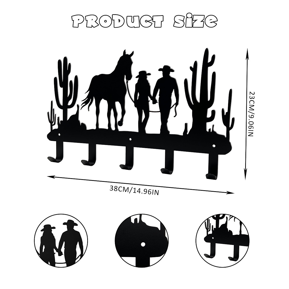 Ecqizer Cowboy Coat Hooks Wall Decor-Cowboy Hangers and Key Hooks Holder-Clothes Cowboy Hat Rack and Backpack Hanger-Cowboy Wall Art Decor for Storage, Living Room, Hallway, Bedroom…