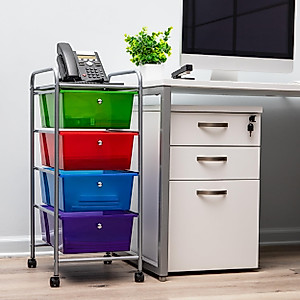 Mind Reader Rolling Storage Cart and Organizer with 4 Plastic Drawers