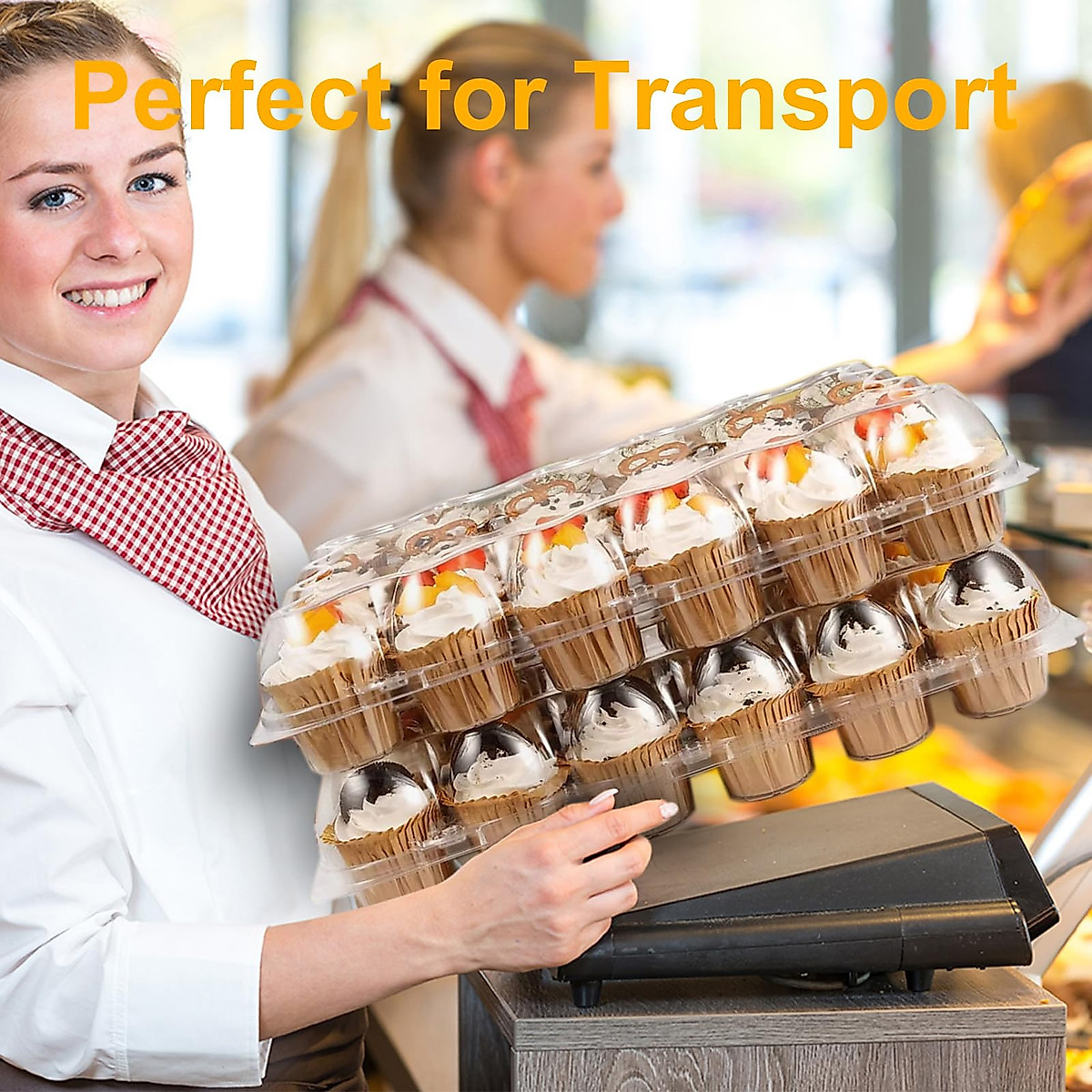 (24 Count x 12 Sets) Cupcake Containers, Clear Plastic Cupcake Holder, Food-Grade Material, Easy Assembly, Convenient Carrying, Ideal for Weddings, Parties, and Gatherings