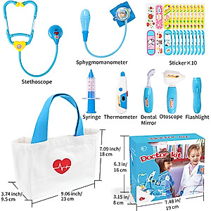 Liberry Doctor Kit for Toddlers 3-5 Years Old, 18-Piece Kids Doctor Bag Pretend Play Toys, Durable Medical Kit with Toy Stethoscope, Blue Doctor Gift for Boys Girls