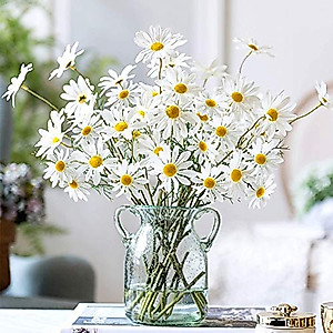 AmyHomie Artificial Flowers,10 pcs Silk Daisy, Artificial Gerber Daisy for Home Decoration, Fake Wildflowers Spring Flowers for Wedding Decoration(Milk White)