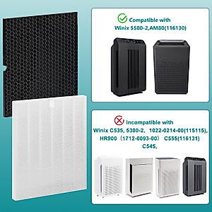 116130 Replacement Filter, 5500-2 Air Puri-fier Replacement Filter Compatible with winix 5500-2, AM80 Air Puri-fier, 2 Pack Filters and Activated Carbon Pre-Filters.