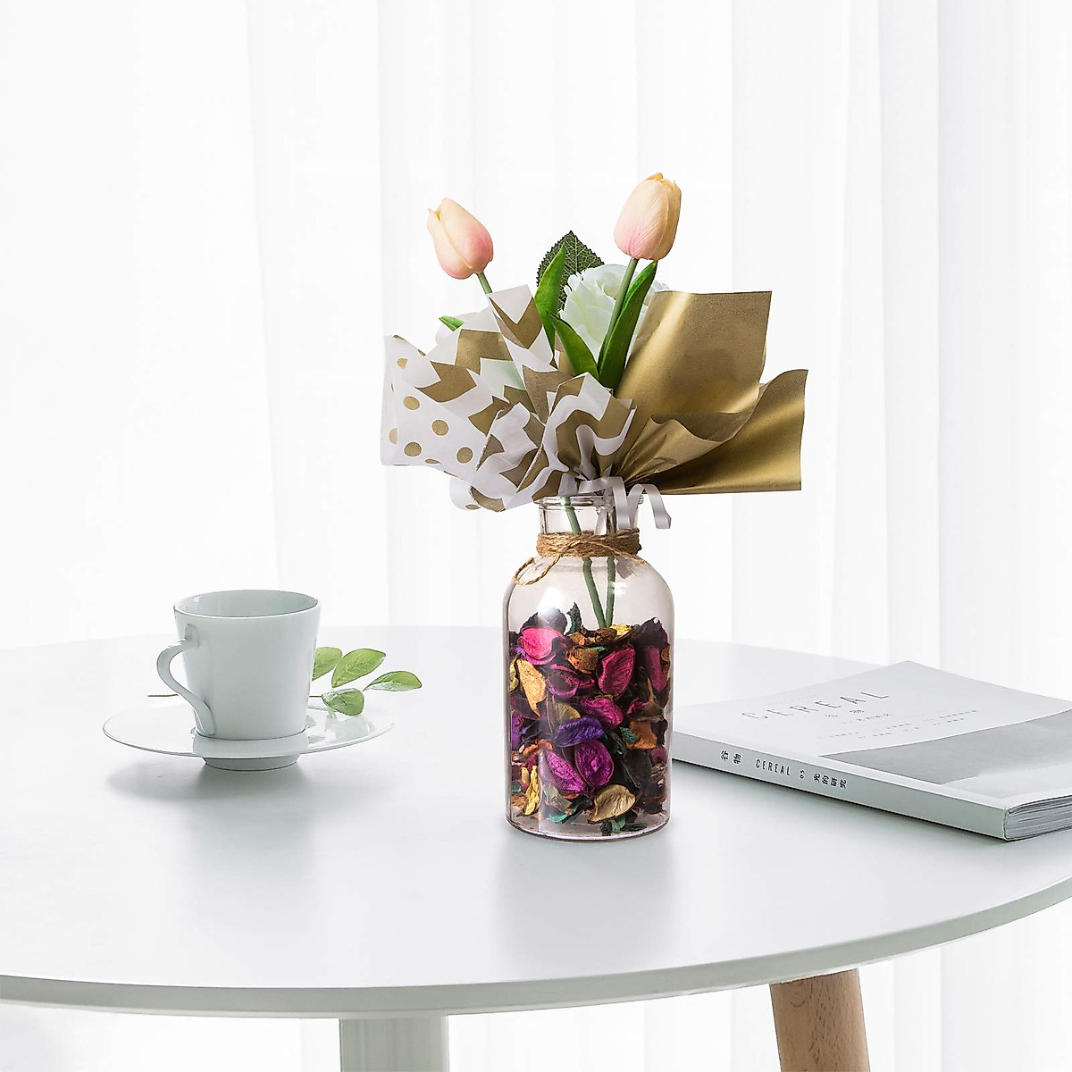 Naler 300 Sheets Metallic Tissue Paper Bulk Metallic Gold Gift Wrapping Tissue Paper for Gift Bags DIY Crafts Christmas Birthday Wedding Party Favors Decoration Flower Pom Pom, 8"X12"