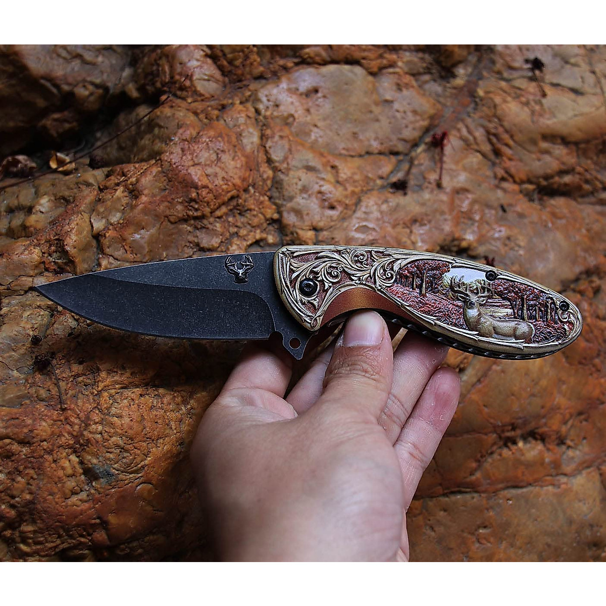 Outdoor Survival Folding Blade Knife- Fruit Utility Assisted Knife - 3d Deer Handle - Good For Collections