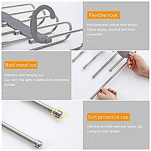 AIR&TREE 2 Pack Pants Hangers Space Saving,Anti-Rust Pants Organizer,Durable and Sturdy Installed Hangers for Pants Scarf Jeans Slack Trousers Ties Towels in Closet,5 in 1(Gray)