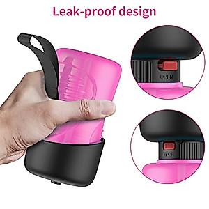 Portable Dog Water Bottle Foldable Pet Water Bottle for Dog with Water Stop Valve Puppy Travel Walking Hiking Water Bottle Leak Proof Pet Water Dispenser Lightweight & Convenient for Outdoor-Pink 18Oz