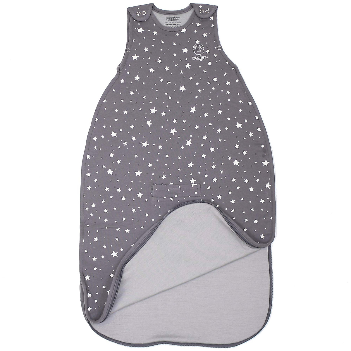 Woolino Merino Wool Ultimate Baby Sleep Sack - 4 Season - Two-Way Zipper Adjustable Baby Sleeping Bag - Universal Size Sleep Sack for Baby (2-24 Months) - Star Gray