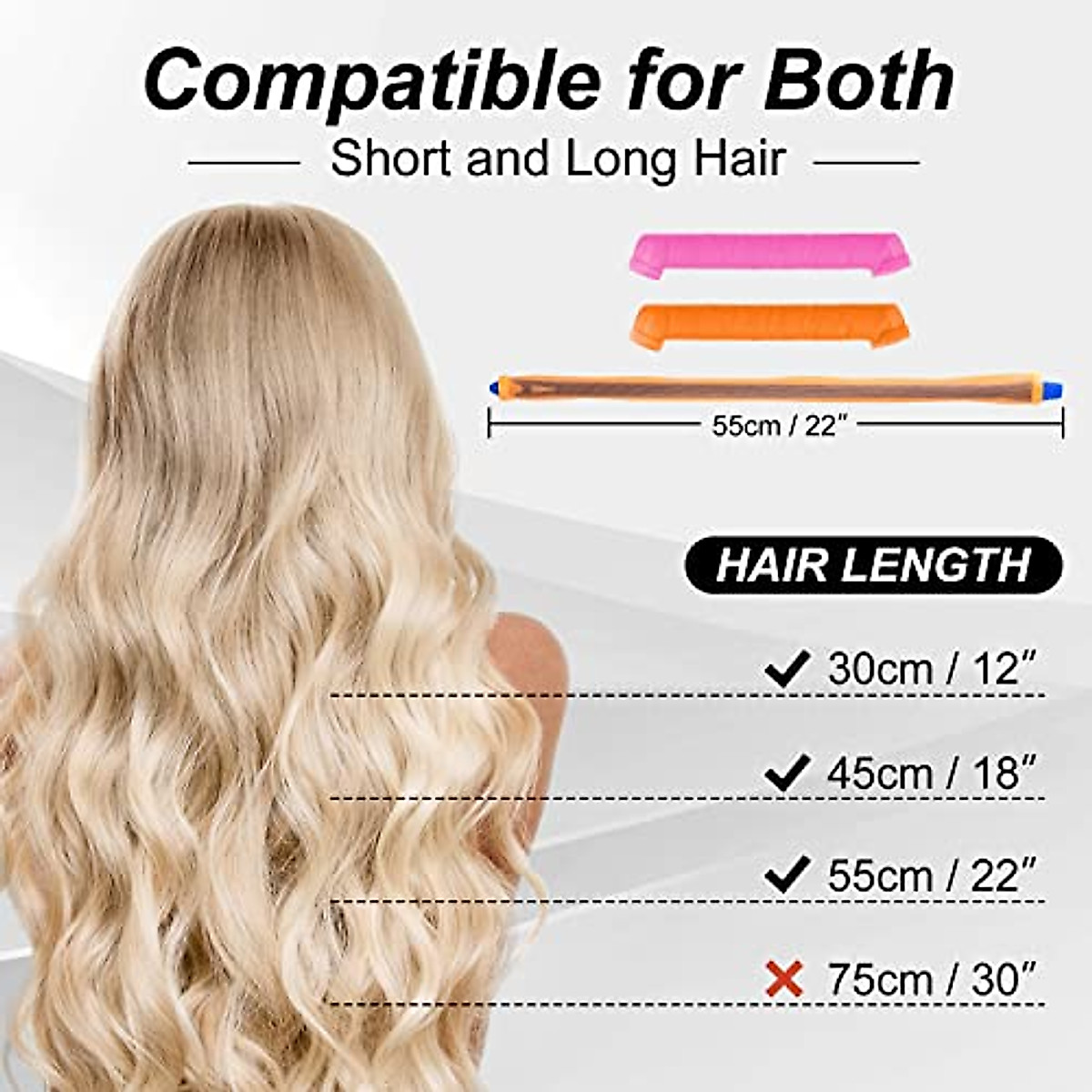 40pcs Heatless Spiral Hair Curlers for Long Hair, No Heat Curlers 22inch/55cm Magic Curls Hair Rollers with Styling Hooks for Women Kids