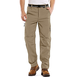 Jessie Kidden Mens Waterproof Hiking Pants, Outdoor Snow Ski Fishing Fleece Lined Insulated Soft Shell Winter Pants (6070 Khaki, 34)