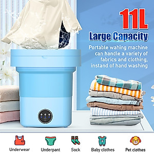 Portable Washing Machine with 3 Intelligent Cleaning Modes,11L Mini Washer with Foldable Design,Mini Folding Washing for Travel,Camping,Apartment,Dorm,Baby Clothes,Socks,Underwear Blue