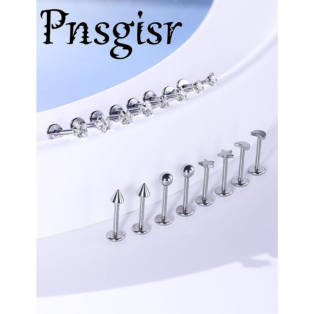 Pnsgisr Flat Back Stud Earrings 20g Straight Push In Threadless Nose Rings Hypoallergenic Surgical Steel 18g 18 Gauge Nap Flatback Cartilage Forward Helix Tragus Conch Piercing Jewelry for Women Men