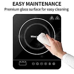 Weceleh Portable Single Induction Cooktop Hot Plate Countertop Burner Cooker 1 Burner, 1800W, 9 Power Levels, 10 Temp Levels, Timer, Auto-Shut-Off, Touch Panel, LED Display, Child Safety Lock, Black
