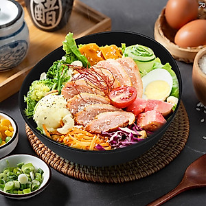 ECOHAGOU 9.6'' Serving Bowls, 84oz Bamboo Fiber Salad Bowls Set of 4, Large Bowls for Kitchen, Deep Oval Bowls for Salad, Vegetable, Fruit,Pasta,Ramen, Lightweight&Easy to Clean (Matte Black)