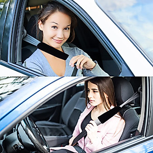 2PCS Fluffy Car Seatbelt Covers - Soft&Comfortable Plush Seat Belt Cushion Protects Shoulder - Universal Seat Belt Covers for Adults or Children Fits Car Truck SUV Van RV (Black/2pcs)