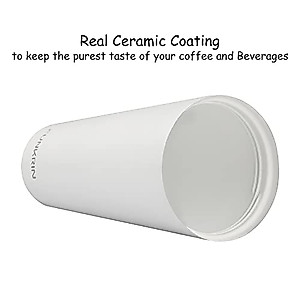 Funkrin Insulated Coffee Mug Tumbler with Lid and Straw, 18oz Ceramic Lined Coating Travel Mug, Reusable Stainless Steel Water Bottle Thermos Cup for Gifts Office School Party Camping