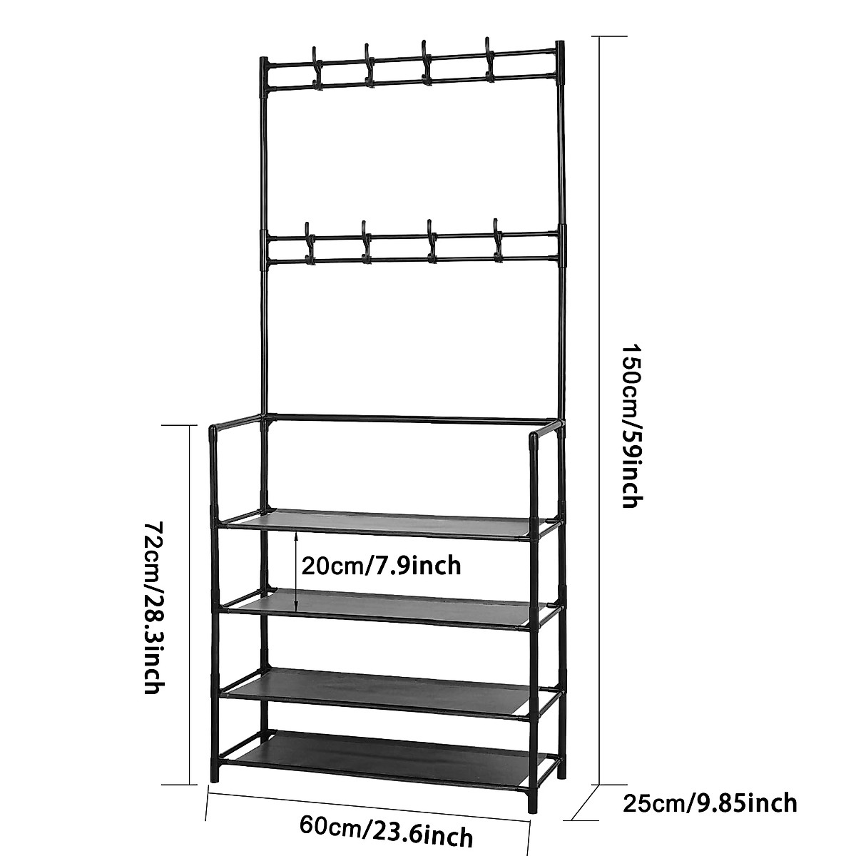 Simland Entryway Bench Coat Rack with Shoe Storage, Hall Tree with 4 Tier Shoes Shelf Storage Organizer, 23.6 inch