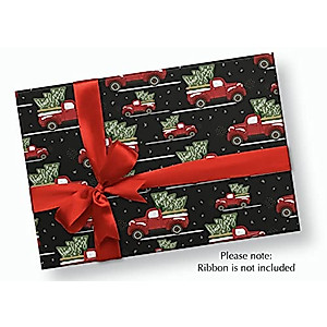 Stesha Party Red Christmas Truck Holiday Wrapping Paper - Folded Flat 30 x 20 Inch (3 Sheets)